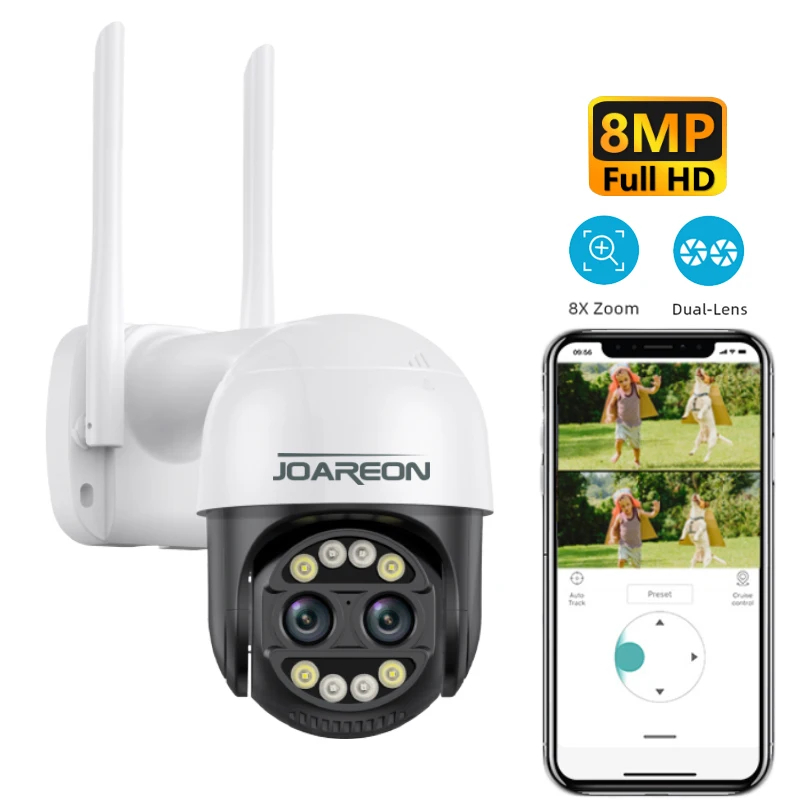 JOAREON 4K 8MP ICsee Binocular Security Camera Outdoor WiFi PTZ Dual ...